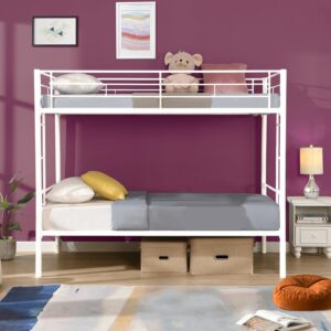 Cirui Kids Bunk Beds Twin Over Twin Convertible Bunkbed Metal Bunk Beds with 2 Side Ladders & Guardrails, Toddler Bunk Bed for Teens Boys Girls Adults Small Space Guest Room, with Bottom Space, White