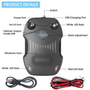 Ultrasonic Rodent Control Repeller, Under Hood Mice Repellent Battery Operated Car Rat Repellent Mice Deterrent Keep Animal Away from Car Engine Garage Attic Basement Warehouse Barn Vehicle Protection