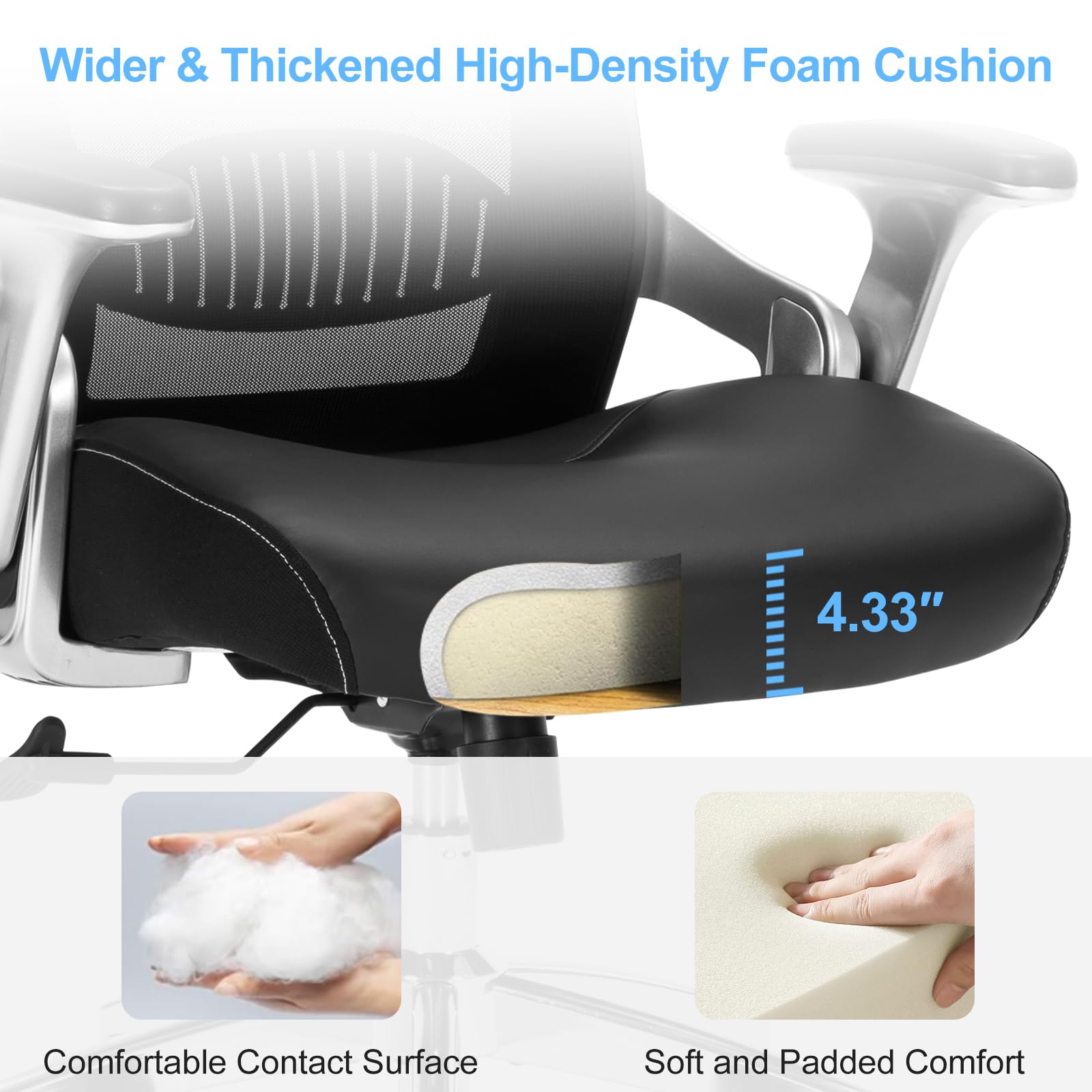 Ergonomic Office Desk Chair 400lbs Heavy Duty Home Office Desk Chairs with Wide Thick Seat Cushion, Executive Computer Task Chair with Adjustable Seat Height & Arm Height for Heavy People