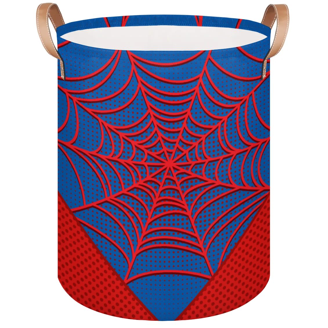 Large Laundry Hamper Basket Blue Spider Web Round Collapsible Storage Organizer Bin for Kids Room, Boys, Nursery, Closet, Bedroom, Playroom, Toys, Dirty Clothes, 16"W x 20"H