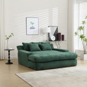 Chenille 2-Seater Lazy Sofa, Loveseat Couch Sofa,Deep Seat Sectional Sofa Cloud Couch, 66" Upholstered Modular Sofa Couch for Living Room, Square Arm Sofa,Sleeper Sofa with 5 Back Pillows Green