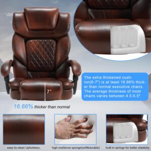 Comermax Big Tall Reclining Office Desk Chairs with Footrest Back Support Wide Seat PU Leather Ergonomic Recliner Managerial Executive Office Chair with Wheels Plus Size, Black Brown