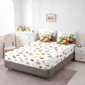 Erosebridal Rustic Farmhouse Fall Bedding Sets 7 Piece Pumpkin Bed in A Bag King Thanksgiving Harvest Season Comforter Set with Sheets for Kids Adults,Autumn Botanical Leaces Bed Set