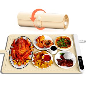 electric warming tray, 6 temperature setting & 6 timer functions warming mat for food, fast heating, 6 hours auto-off, food warmers for parties buffets gatherings daily use, white