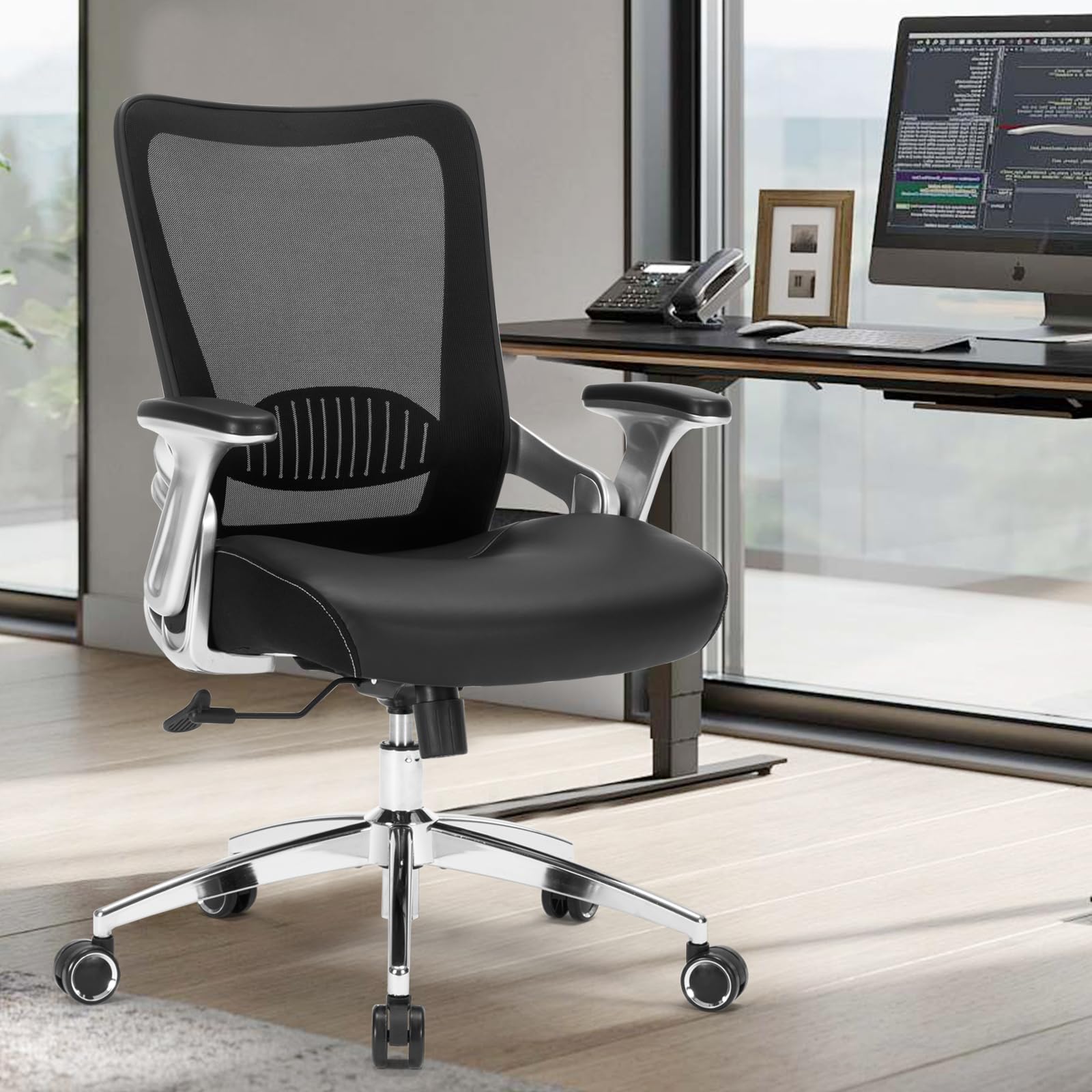 Ergonomic Office Desk Chair 400lbs Heavy Duty Home Office Desk Chairs with Wide Thick Seat Cushion, Executive Computer Task Chair with Adjustable Seat Height & Arm Height for Heavy People