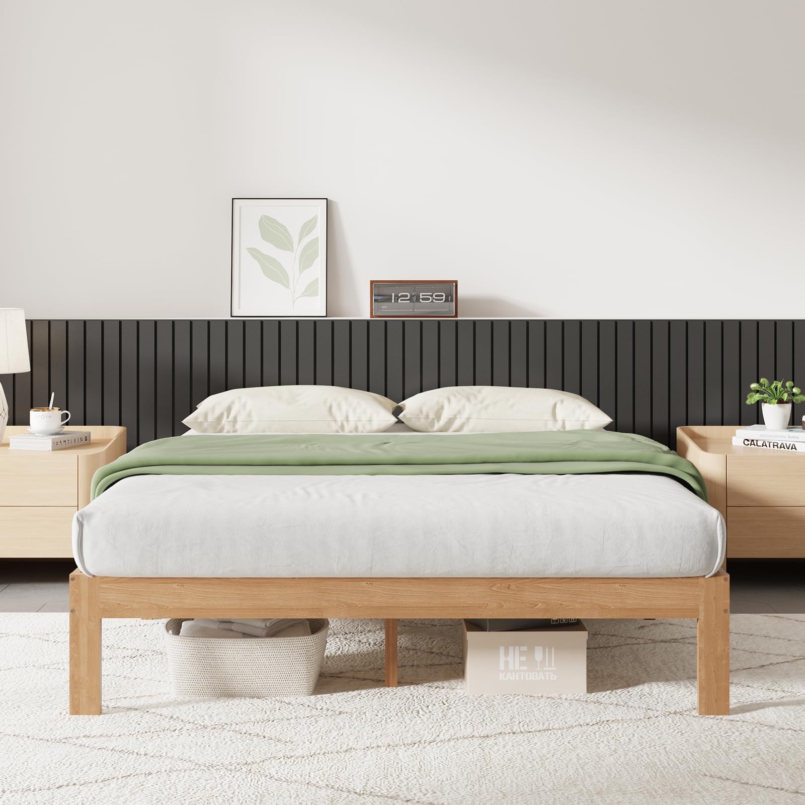 Novilla 12 Inch Wooden Full Size Bed Frame, Classic Solid Wood Platform Bed Frame Full Size, Sturdy Wood Slat Support, No Box Spring Needed, Easy Assembly