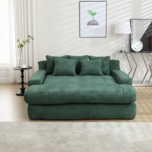 Chenille 2-Seater Lazy Sofa, Loveseat Couch Sofa,Deep Seat Sectional Sofa Cloud Couch, 66" Upholstered Modular Sofa Couch for Living Room, Square Arm Sofa,Sleeper Sofa with 5 Back Pillows Green