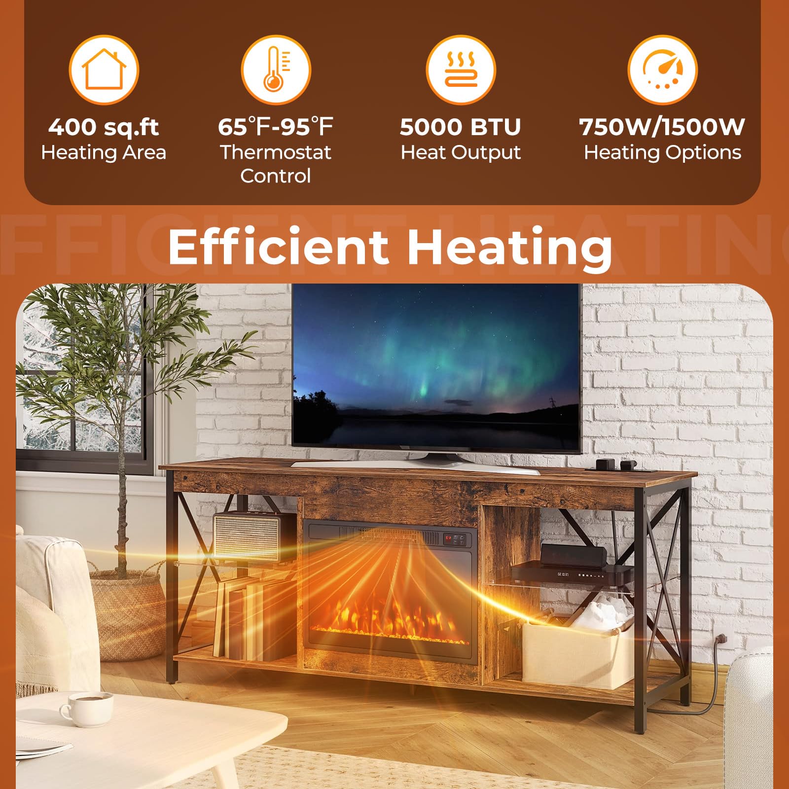 COSTWAY 23 Inches Electric Fireplace Insert, 750W/1500W Fireplace Heater with Remote Control, Adjustable Flame Color & Brightness, 1H-8H Timer, Thermostat and Overheat Protection