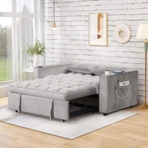 Multi-Functional Sofa Bed with Cup Holder and USB Port, Loveseat Pull Out Sofa Bed Sleeper Bed for Living Room Office Apartment (Gray)