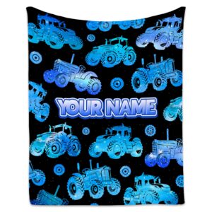 coopasia personalized tractor blanket with name, tractors for kids ages 4-8 5-7 throw blanket, kids blanket for car lovers, boys throw blanket tractor room decor for couch office (blue, 40x50 inch)