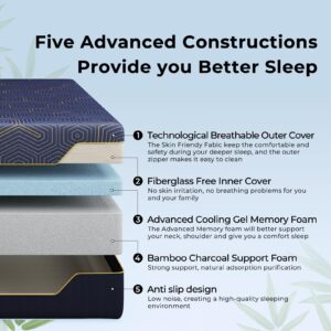 Rolanstar King Size Mattress 12 inch, Memory Foam Mattress for Pressure Relief, Cooling Gel Mattress in a Box, Bamboo-Charcoal Foam Mattress, Firm, Fiberglass Free, CertiPUR-US Certified