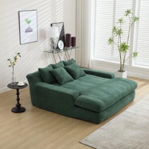 chenille 2-seater lazy sofa, loveseat couch sofa,deep seat sectional sofa cloud couch, 66" upholstered modular sofa couch for living room, square arm sofa,sleeper sofa with 5 back pillows green