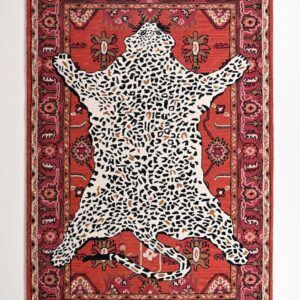 Handmade Leopard Wool Area Rug with Traditional Oushak Motif – Animal Print Cheetah Rugs for Living Room, Bedroom | Plush Texture, Vintage Style, Thick & Durable Carpet (Rust, 2' x 3')