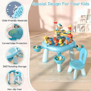 GITAWUSA Toddler Table and Chair Set, Kids Table and Chair with Double-Side Tabletop, Block Table for Toddlers 1-3, Kids Multi-Activity Table with Storage for Daycare/Playroom (Blue)