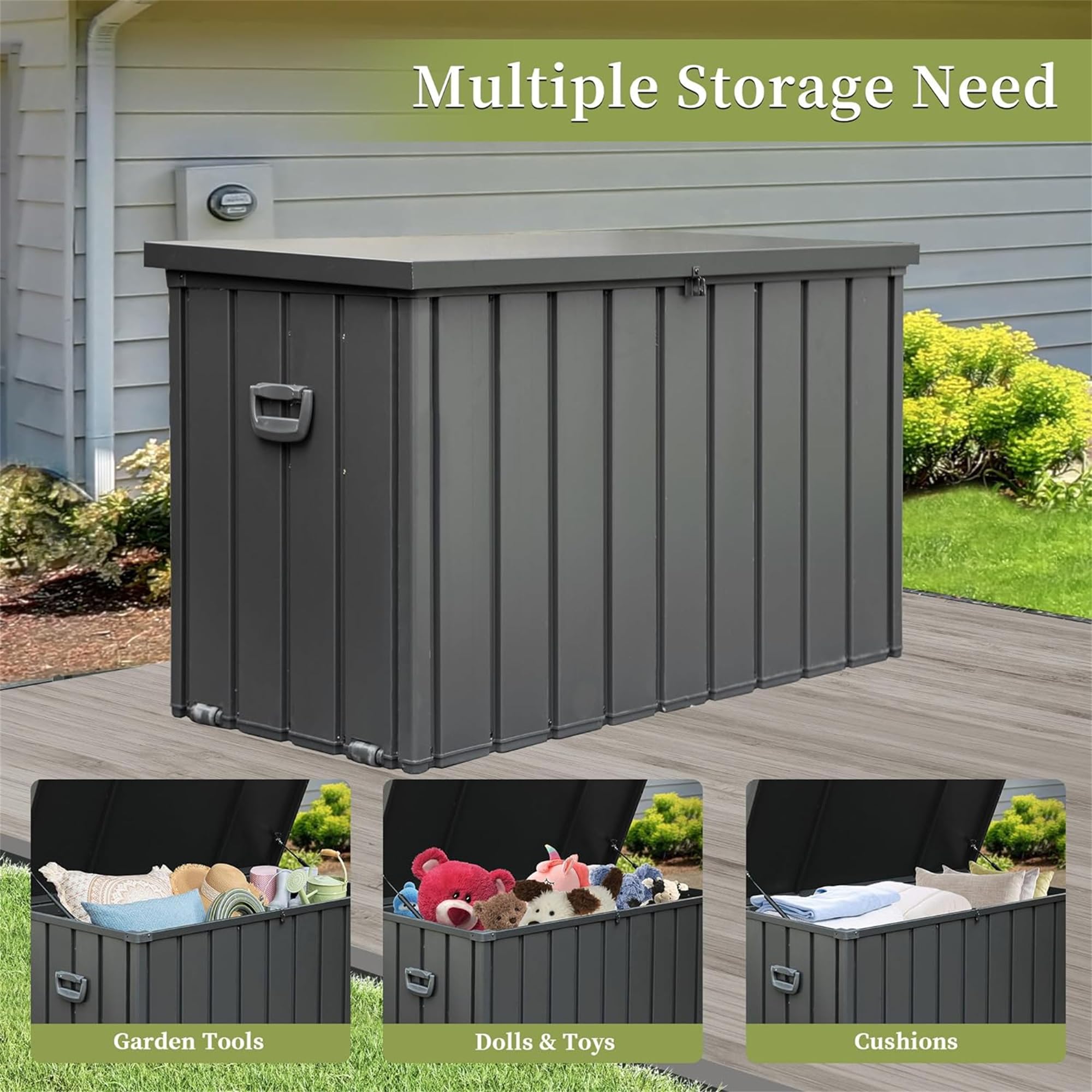 MYEYPEL 200 Gallon Outdoor Storage Deck Box Waterproof, Lockable UV Resistant Container Large Patio Storage Bin for Patio Outside Furniture Cushions, Pillows, Garden Tools(Dark Gray)