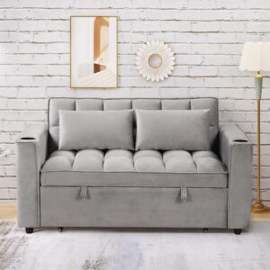 Multi-Functional Sofa Bed with Cup Holder and USB Port, Loveseat Pull Out Sofa Bed Sleeper Bed for Living Room Office Apartment (Gray)