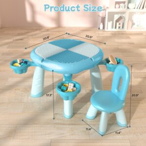 GITAWUSA Toddler Table and Chair Set, Kids Table and Chair with Double-Side Tabletop, Block Table for Toddlers 1-3, Kids Multi-Activity Table with Storage for Daycare/Playroom (Blue)