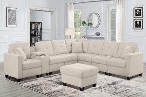 ball & cast 127" convertible sectional sofa couch with removable ottoman and cup holder,6 seat modular living room furniture sets with 2 pillows & usb port,for lounge,apartment,beige