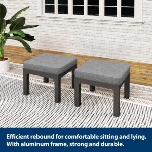 COVERONICS Outdoor 2 Pieces Aluminum Ottoman - Patio Furniture Foot Rest Stool with Aluminum Frame and Waterproof Cushions, All-Weather Footrest Seat Balcony Backyard Poolside Gray