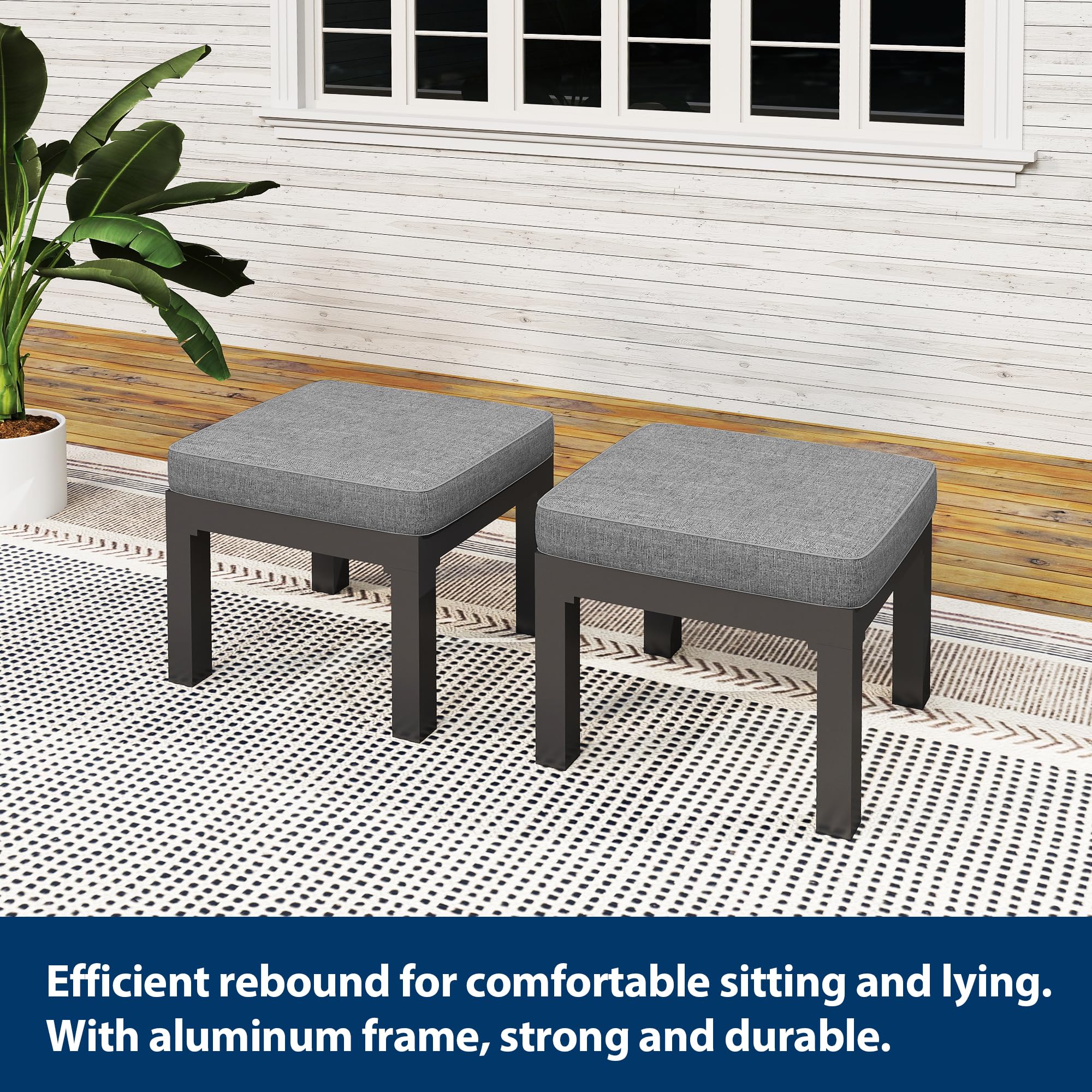 COVERONICS Outdoor 2 Pieces Aluminum Ottoman - Patio Furniture Foot Rest Stool with Aluminum Frame and Waterproof Cushions, All-Weather Footrest Seat Balcony Backyard Poolside Gray