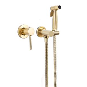 minjing handheld toilet bidet sprayer, brushed gold bidet attachment set, bathroom toilet concealed bidet shower set, solid brass hot and cold bidet faucet