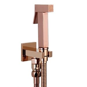 minjing handheld toilet bidet sprayer, solid brass square shower douche kit, wall mount bathroom bidet faucet, adjustable water pressure control cloth diaper sprayer,titanium gold,1.5m hos