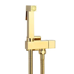 minjing handheld bidet sprayer, bathroom toilet concealed single cold bidet spray set, square design bathroom bidet faucet, solid brass shower douche kit for personal hygiene,rose gold