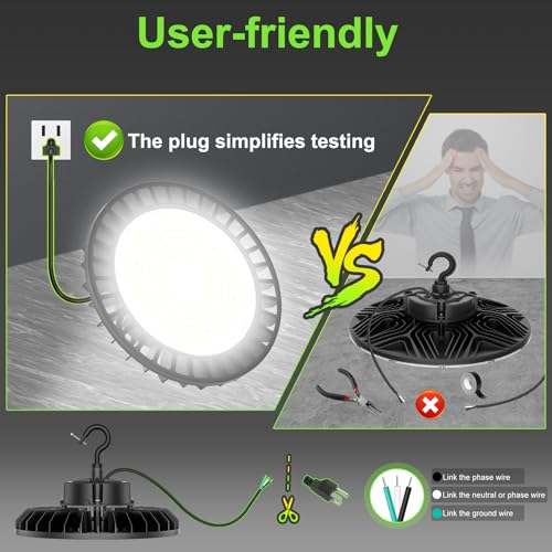 ZGDZ UFO LED High Bay Light - 200W LED Warehouse Light, 30,000 Lumens Super Bright, 5000K, 0-10V Dimmable, 5' Cable Plug, Industrial Grade, ETL Listed