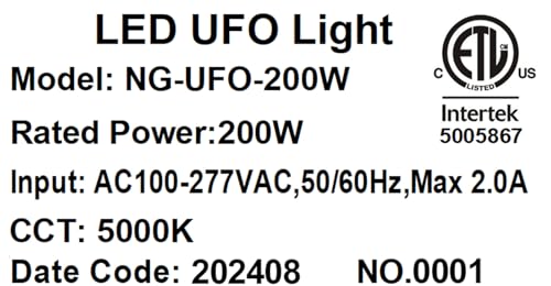 ZGDZ UFO LED High Bay Light - 200W LED Warehouse Light, 30,000 Lumens Super Bright, 5000K, 0-10V Dimmable, 5' Cable Plug, Industrial Grade, ETL Listed