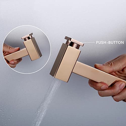 MINJING Handheld Toilet Bidet Sprayer with Pushing Button, Rose Gold Bathroom Shower Set, Solid Brass Bidet Faucet for Cold Water, Wall Mount Square Cloth Diaper Sprayer,B Set