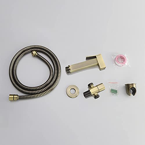 MINJING Bronze Hand Held Bidet Sprayer for Toilet Brass Square Baby Cloth Diaper Sprayer Wall Mounted Toilet Sprayer Cold Water Portable Bathroom Toilet with 1.5M Shower Hose,B Set