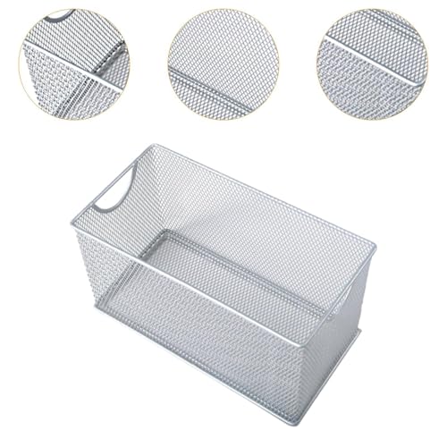 JISADER CD Storage Box,Metal Mesh Basket Multifunction Countertop Basket,Mesh Open Storage Bin for Garage Household, Bedroom, Laundry, Silver