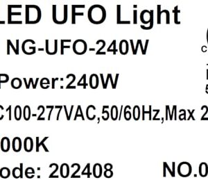 ZGDZ LED UFO High Bay Light, 240W Highbay LED Shop Light, 36,000 Lumens Super Bright, 5000K, 0-10V Dimmable, 5' Cable Plug, Industrial Grade, ETL Listed