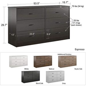 Ameriwood Home Everly Wide 6-Drawer Dresser, Espresso