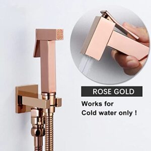 MINJING Handheld Toilet Bidet Sprayer, Solid Brass Square Shower Douche Kit, Wall Mount Bathroom Bidet Faucet, Adjustable Water Pressure Control Cloth Diaper Sprayer,Titanium Gold,1.5m Hos