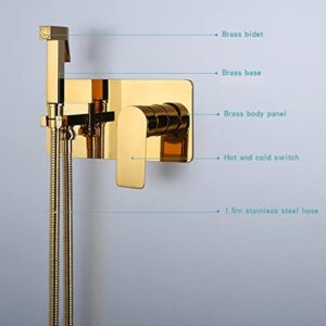 MINJING Handheld Bidet Sprayer Set, Bathroom Toilet Concealed Shower Attachment Set, Solid Brass Hot and Cold Bidet Faucet, Single Handle Cloth Diaper Sprayer, Titanium Gold,A