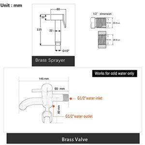 MINJING Bidet Sprayer Kit White, Solid Brass Handheld Toilet Bidet Sprayer with Angle Valve, Bathroom Shower Set for Personal Hygiene, Single Cold Water Bidet Faucet,Set A