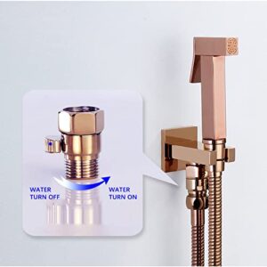 MINJING Handheld Toilet Bidet Sprayer, Solid Brass Square Shower Douche Kit, Wall Mount Bathroom Bidet Faucet, Adjustable Water Pressure Control Cloth Diaper Sprayer,Titanium Gold,1.5m Hos