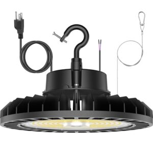 zgdz ufo led high bay light - 200w led warehouse light, 30,000 lumens super bright, 5000k, 0-10v dimmable, 5' cable plug, industrial grade, etl listed