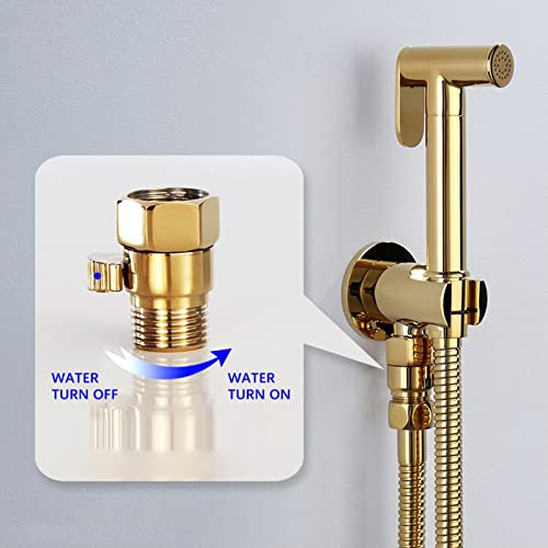 MINJING Handheld Toilet Bidet Sprayer, Shiny Titanium Gold Bathroom Shower Douche Kit, Solid Brass Cloth Diaper Sprayer, Wall Mounted Single Cold Bidet Faucet for Personal Hygiene,B