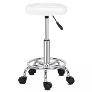 KLRCPQWU Round Adjustable Salon Stool with Footrest & Wheels Swivel Salon Stool Chair