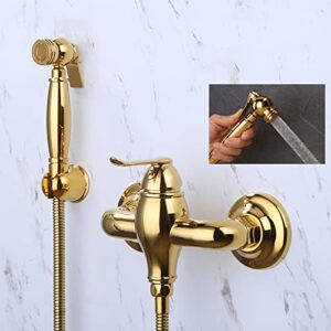 MINJING Handheld Bidet Sprayer Set, Solid Brass Hot and Cold Mixer Bidet Faucet, Toilet Douche Kit Shower Set, Wall Mounted Bathroom Bidet Attachment Set,Rose Gold