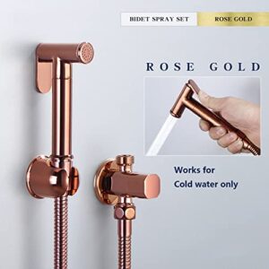 MINJING Handheld Toilet Bidet Sprayer, Brass Rose Gold Shower Douche Kit, Adjustable Water Pressure Control Cloth Diaper Sprayer, Wall Mount Cold Water Bathroom Bidet Faucet,B Set