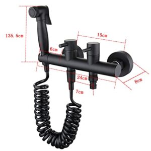 MINJING Handheld Bidet Sprayer, All Copper Black Bathroom Toilet Bidet Attachment Set, Wall Mounted Bidet Faucet with Hot and Cold Water, Portable Cloth Diaper Sprayer