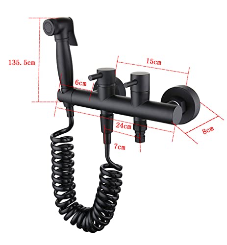 MINJING Handheld Bidet Sprayer, All Copper Black Bathroom Toilet Bidet Attachment Set, Wall Mounted Bidet Faucet with Hot and Cold Water, Portable Cloth Diaper Sprayer