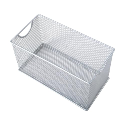 JISADER CD Storage Box,Metal Mesh Basket Multifunction Countertop Basket,Mesh Open Storage Bin for Garage Household, Bedroom, Laundry, Silver