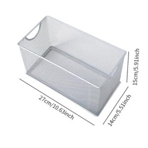 JISADER CD Storage Box,Metal Mesh Basket Multifunction Countertop Basket,Mesh Open Storage Bin for Garage Household, Bedroom, Laundry, Silver