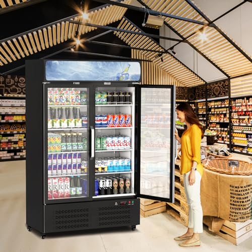 Commercial beverage display cabinet, upright display refrigerator, glass door, LED light and adjustable shelf, can place beverages and wine, suitable for commercial, office and other occasions