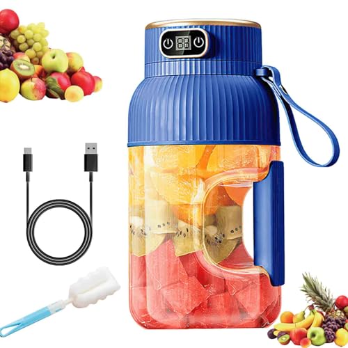 Yulyoie Multifunctional Portable Juicer Cup with Digital Display,1200ml Large Capacity USB Rechargeable Portable Multifunctional Cup with Digital Display for Making Fruits Juice (Blue,Set A)