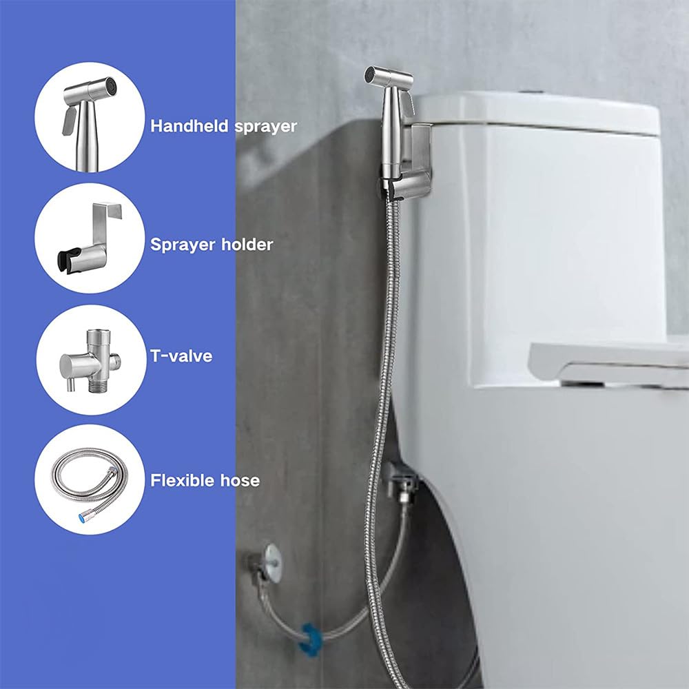 FES Handheld Bidet Sprayer for Toilet, Stainless Steel Material Adjustable Pressure Control Bidet Faucet Diaper Sprayer Set with Hose Attachment Easy Install for Kitchen and Toilet Cleaning (2PCS)